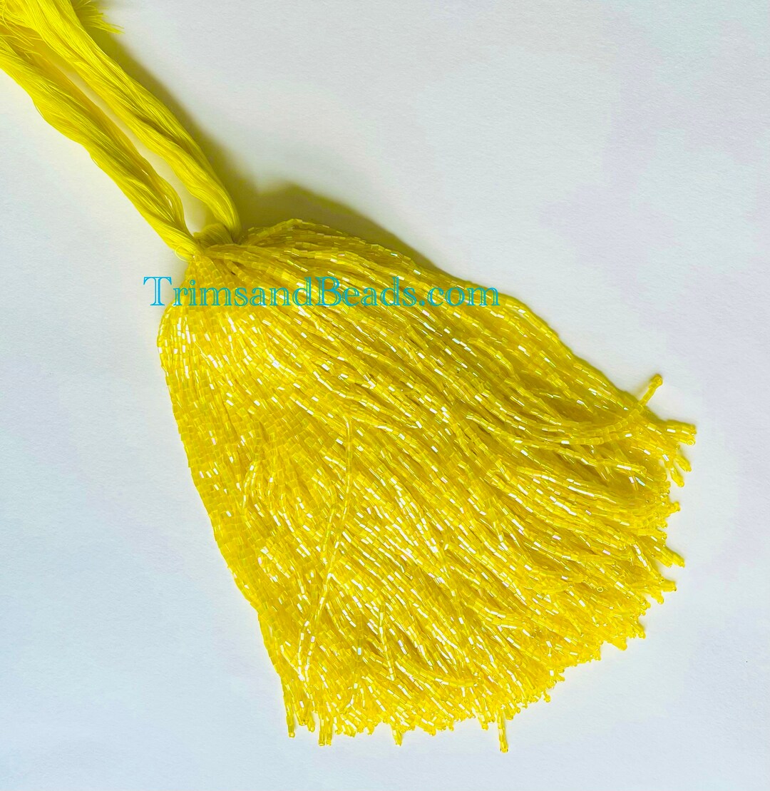 100 YELLOW Droppers Individual 6 Inch Glass BUGLE Bead Fringe Strands ...