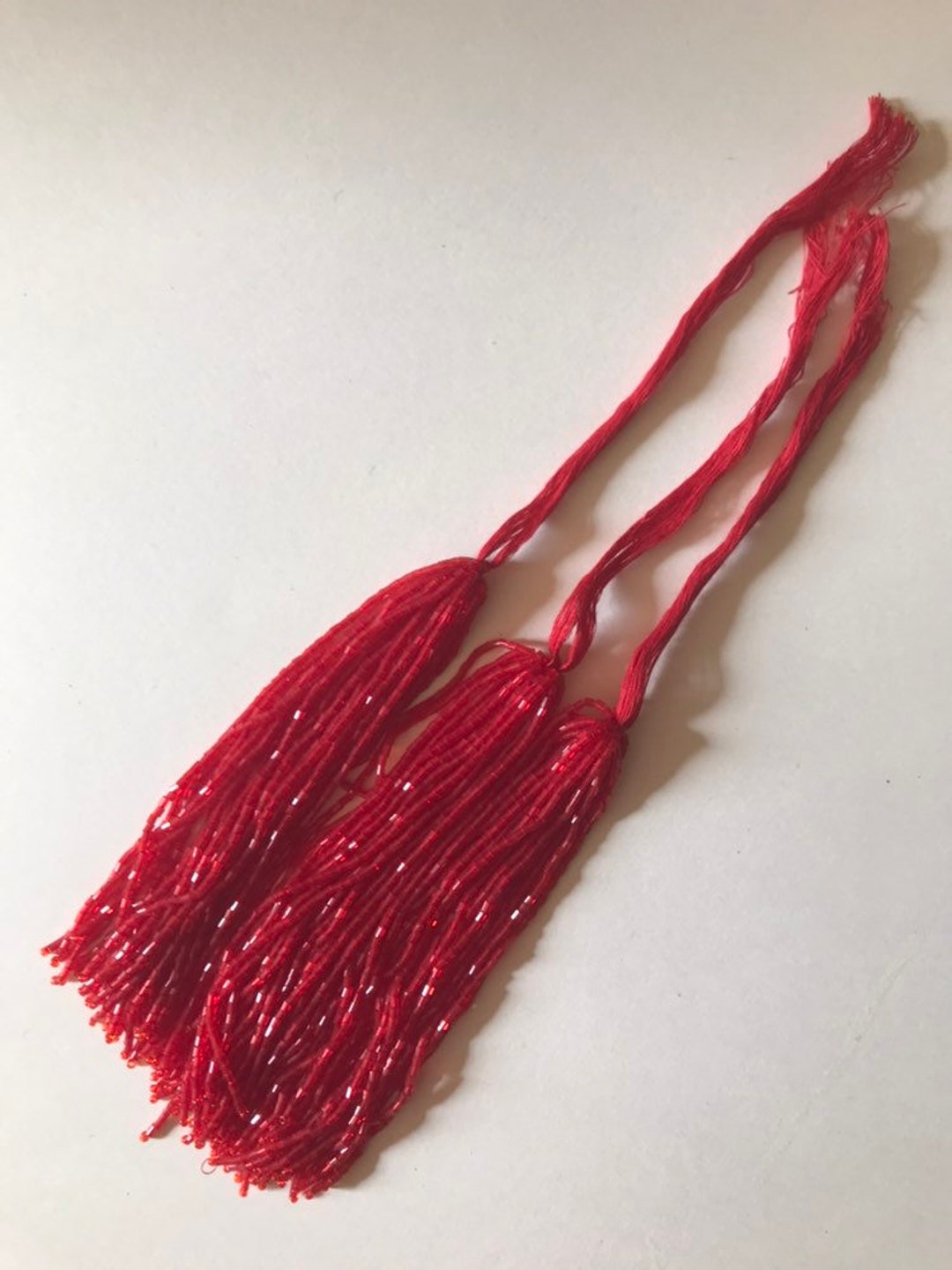 100 Pieces RED Individual Droppers 6 Inch Glass Bugle Bead Fringe ...