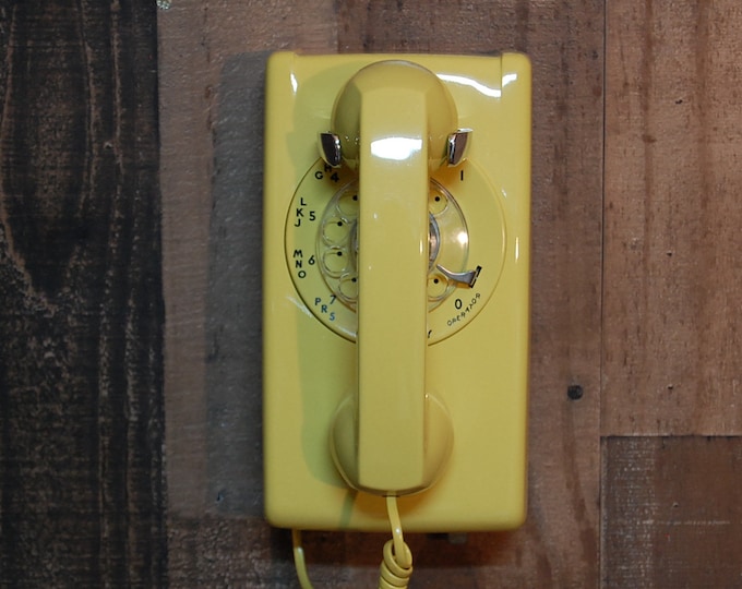 Vintage Yellow Rotary Dial Phone, Restored Wall Mount Yellow Phone ...