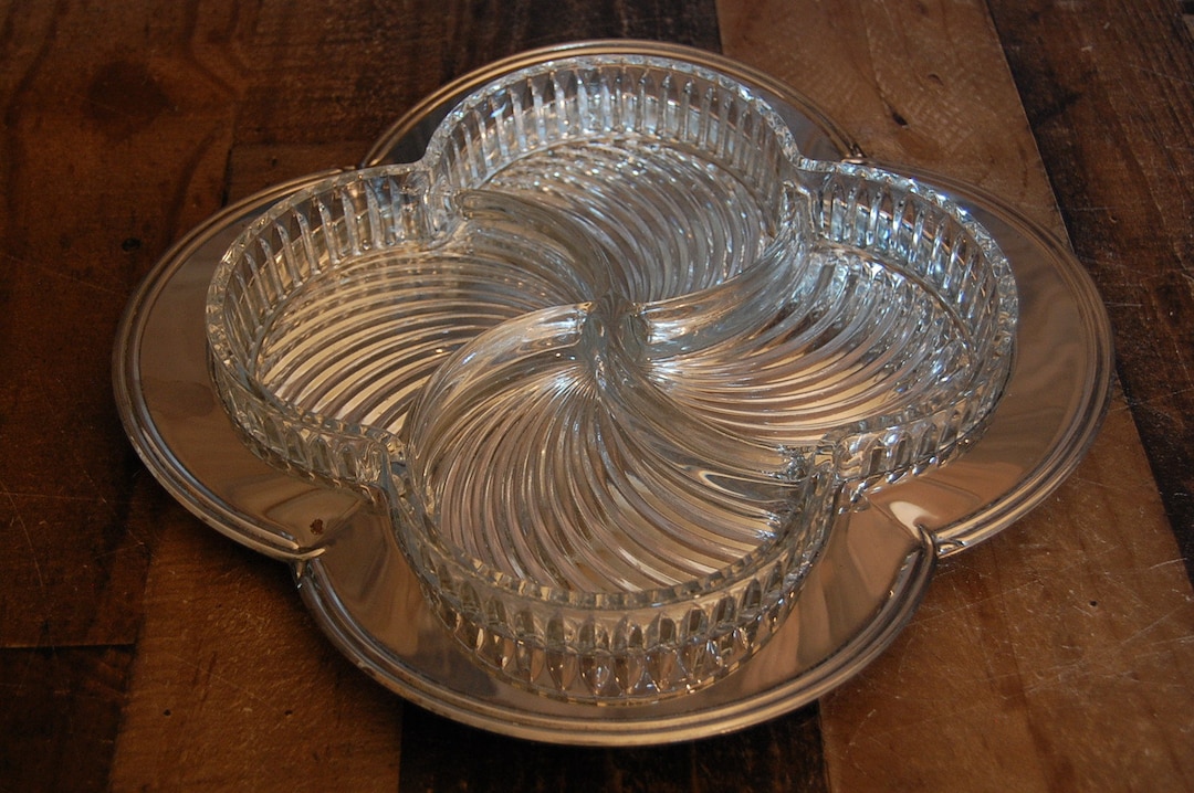 Vintage Godinger Cut Crystal Relish Tray With Chrome Carry Tray, Very ...