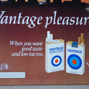 Vintage Cigarette Advertising Circa 1980's, Vantage Pleasures Metal ...