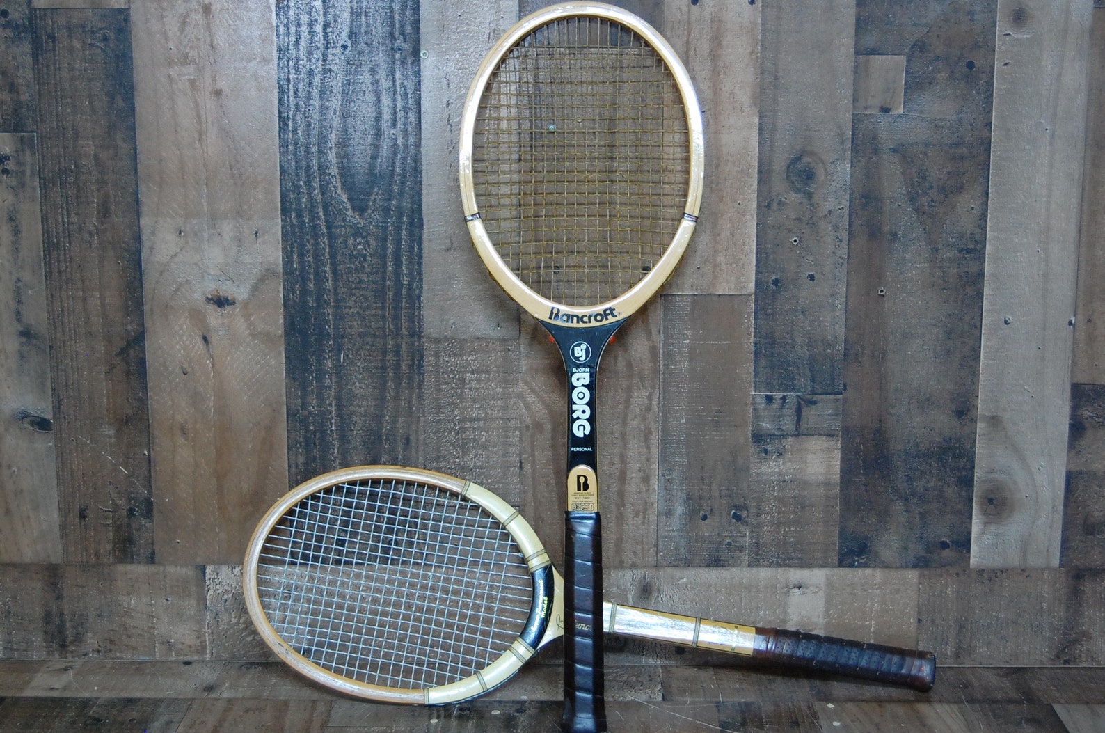 Vintage Pair Wood Tennis Rackets Wood Rackets Leather Hand - Etsy