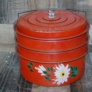 Vintage Food Container, 1940's Metal Food Container, 3 Section Metal ...