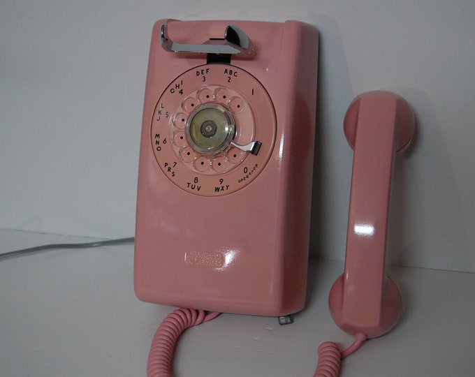 Vintage Pink Rotary Dial Phone, Restored Wall Mount Pink Phone, Western ...