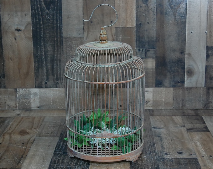 Vintage Farmhouse Wooden Bird Cage, Large Decorative Wood Bird Cage ...