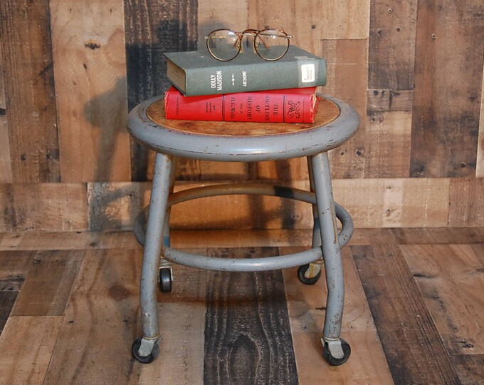 Vintage Metal Shop Stool, Metal Craft Stool, Industrial Shop Stool With ...