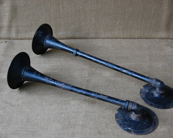 Vintage Pair Railroad Train Horns, Industrial Metal Collectible ...