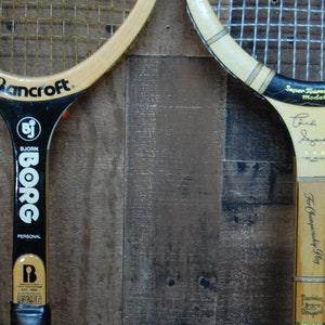 Vintage Pair Wood Tennis Rackets, Wood Rackets, Leather Hand Grips ...