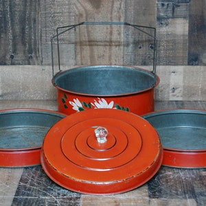 Vintage Food Container, 1940's Metal Food Container, 3 Section Metal ...