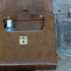 Vintage Whiskey Flask and Leather Pouch, Vintage Glass Bourbon Flask ...