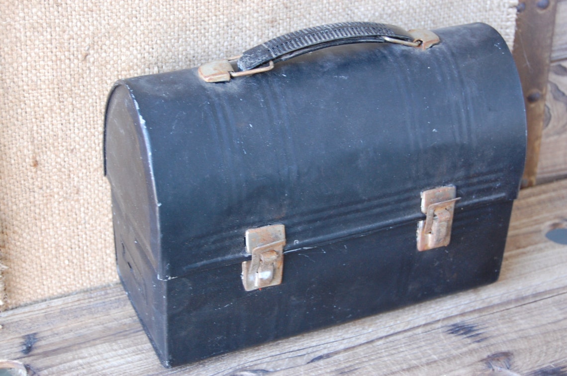 Vintage 1950's Lunch Box Black Aluminum Mid Century Cool | Etsy