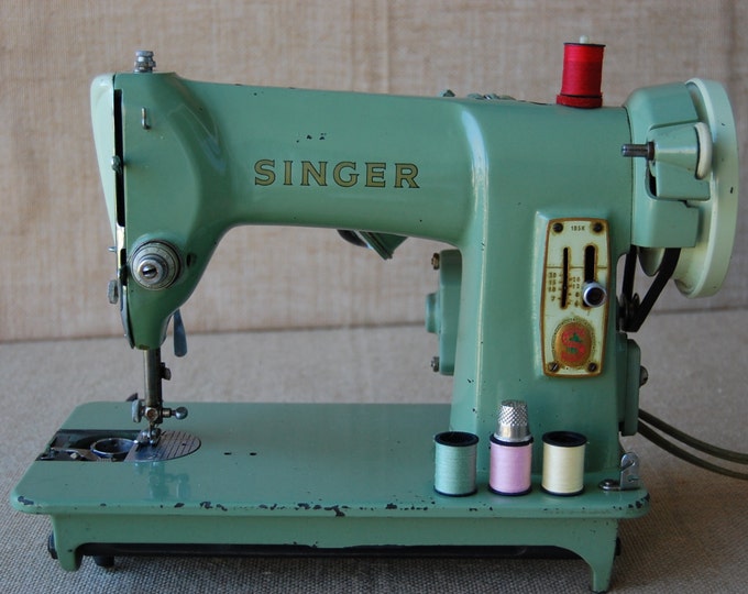 Vintage Industrial Singer Sewing Machine, Sage Green Model 185K, Great ...