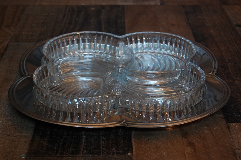 Vintage Godinger Cut Crystal Relish Tray With Chrome carry | Etsy