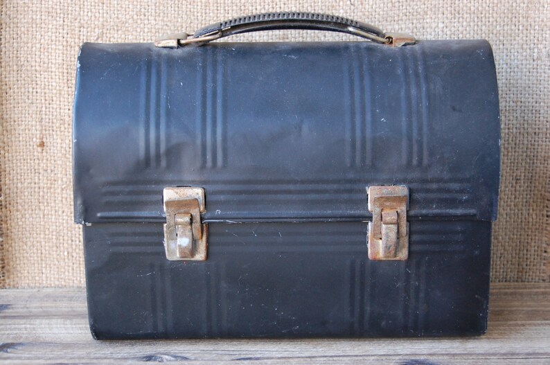 Vintage 1950's Lunch Box Black Aluminum Mid Century Cool | Etsy