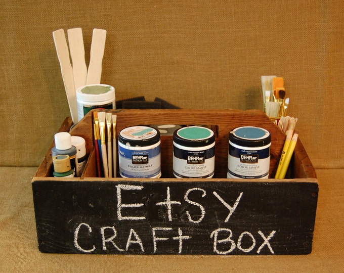 Vintage Wood Chalkboard Toolbox Tote Tray, Craft Box, Paint Box, Artist ...