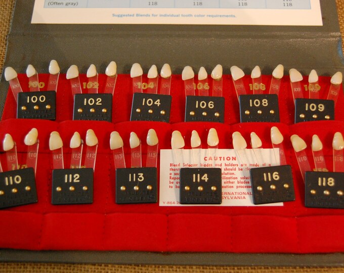 Vintage Dental Tooth Color Chart, Dentist Tooth Size and Color Chart ...