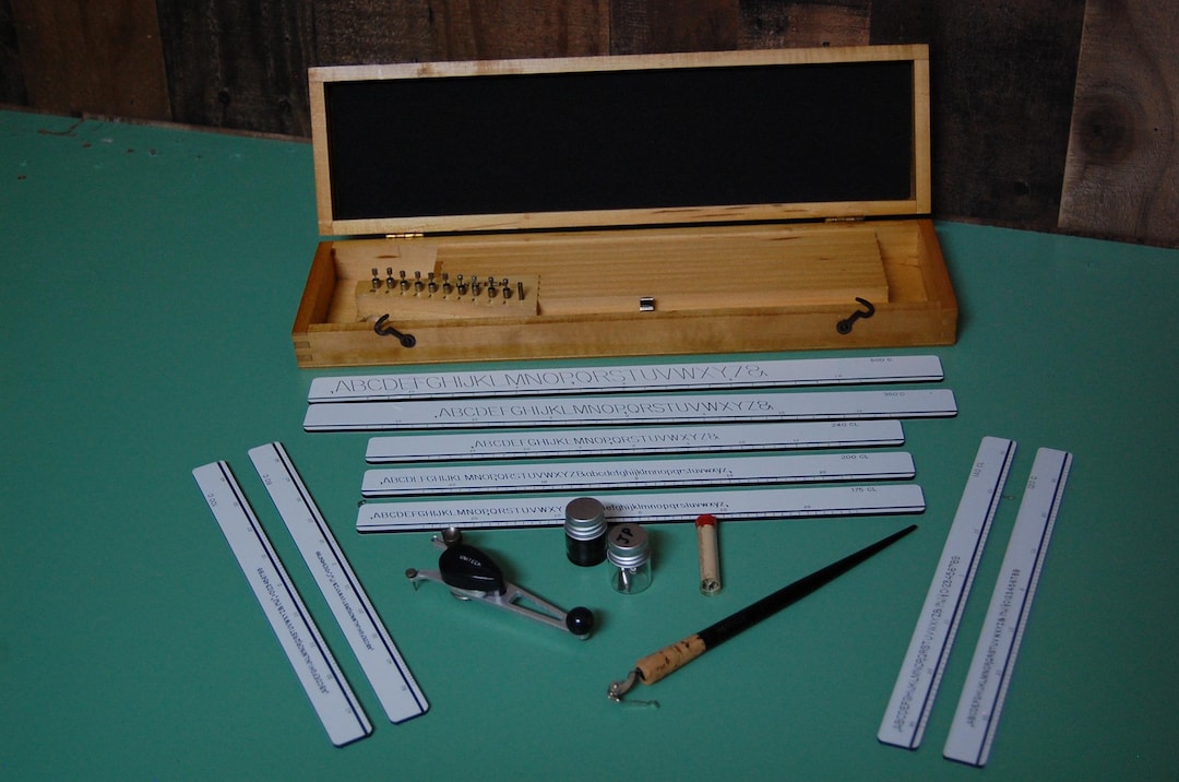 Vintage Drafting Lettering Set Unitech Drafting Kit, Drafting Lettering ...