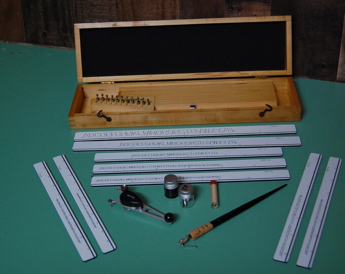 Vintage Drafting Lettering Set Unitech Drafting Kit, Drafting Lettering Set in Original Wood ...
