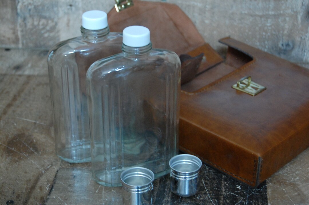 Vintage Whiskey Flask and Leather Pouch, Vintage Glass Bourbon Flask ...