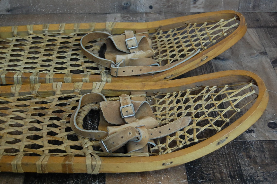 Vintage Wood Snow Shoes Hand Made Wood and Leather Snow - Etsy