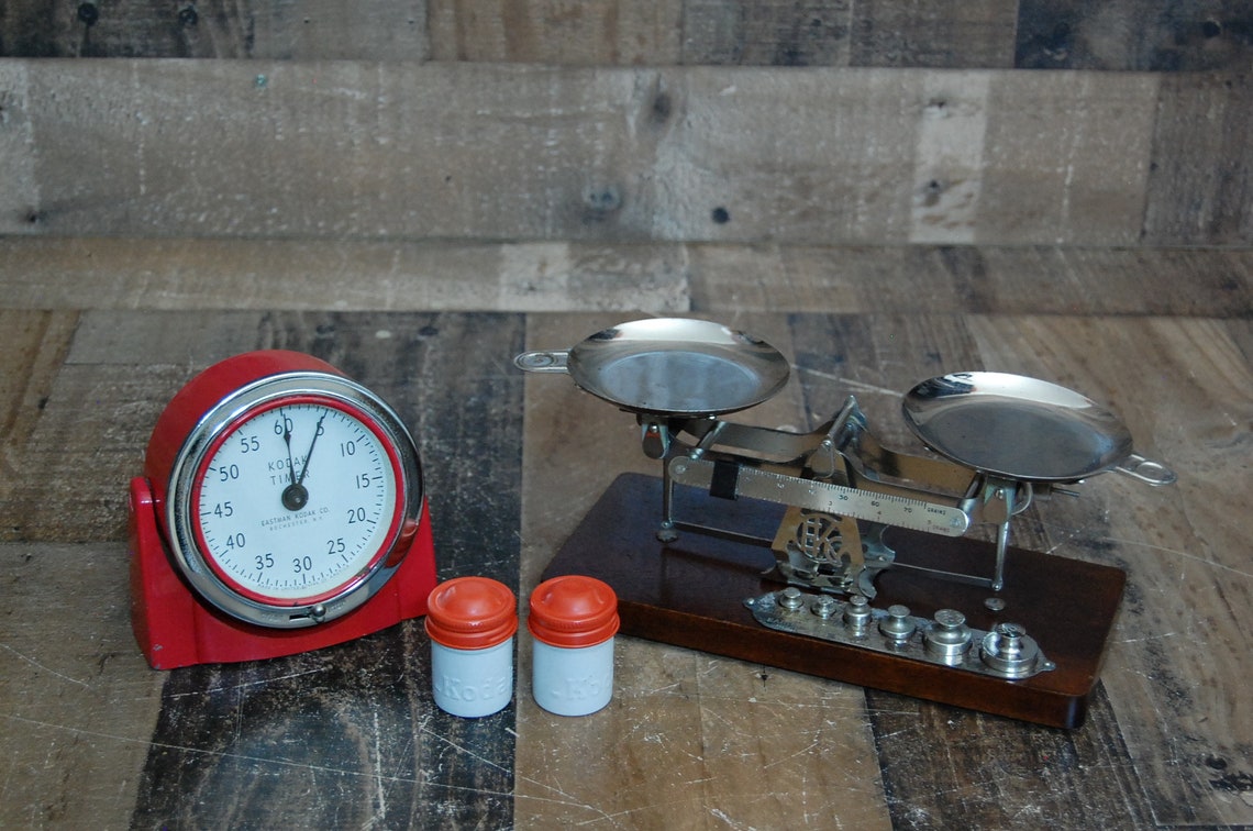 Kodak Studio Scale, Kodak Timer, 2 Kodak Metal Cans, Vintage 1930's ...