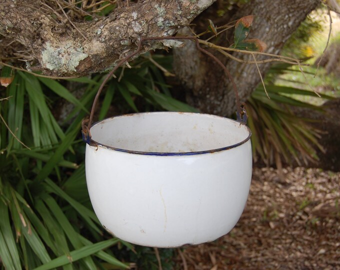 Antique Enamel Pot, Bucket, White Porcelain Bucket, Planter - Etsy