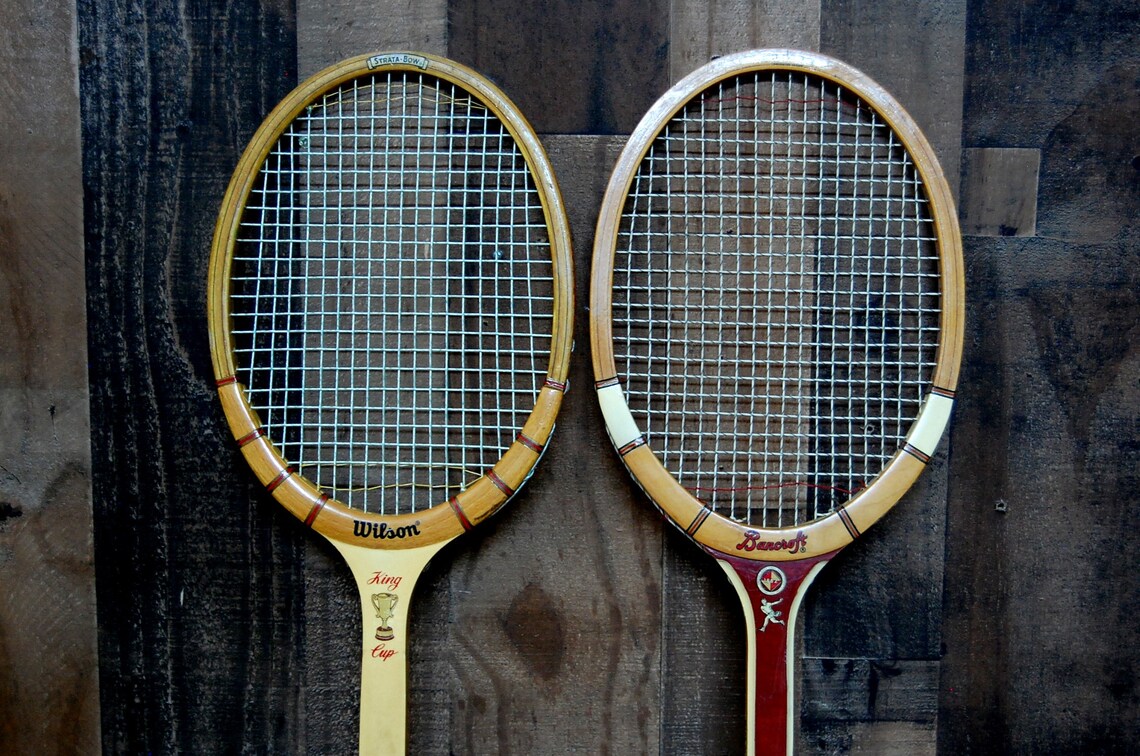 Vintage Pair Wood Tennis Rackets Wood rackets leather hand | Etsy