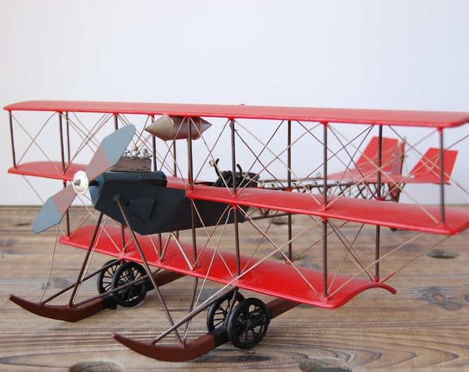 Vintage Reproduction Metal Tri-wing Airplane, Ski Plane, Early 1900's ...