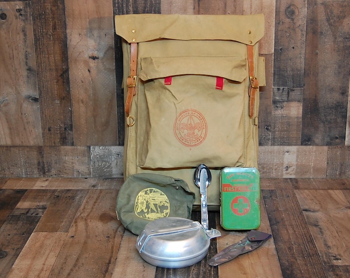 Vintage Boy Scout Backpack With Mess Kit, First Aid Kit and Knife/spoon ...
