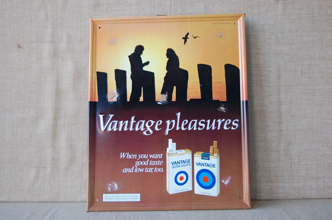 Vintage Cigarette Advertising Circa 1980's, Vantage Pleasures Metal ...