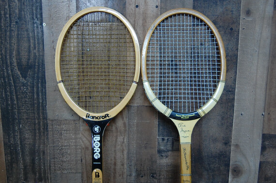 Vintage Pair Wood Tennis Rackets Wood Rackets Leather Hand - Etsy