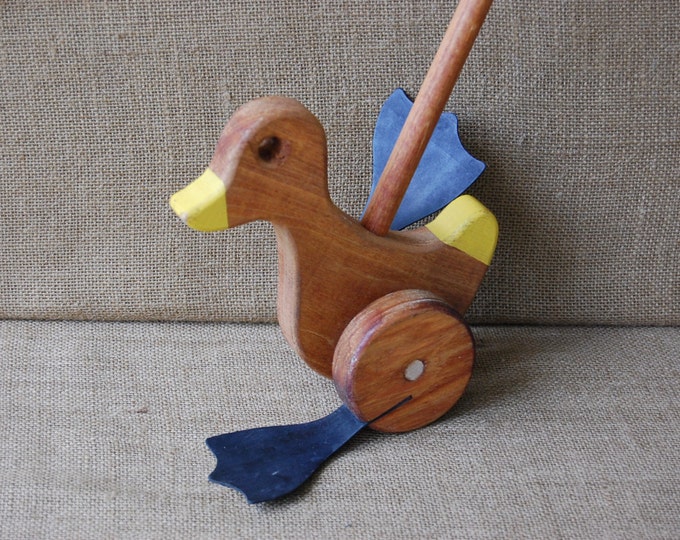 Vintage Wood Duck Push Toy Circa 1960's, Childs Push Along Wooden Duck ...