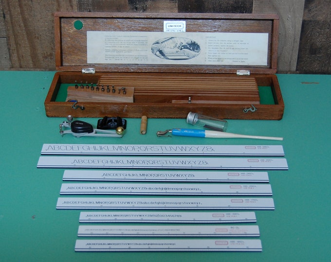 Vintage Drafting Lettering Set Unitech Drafting Kit, Drafting Lettering ...