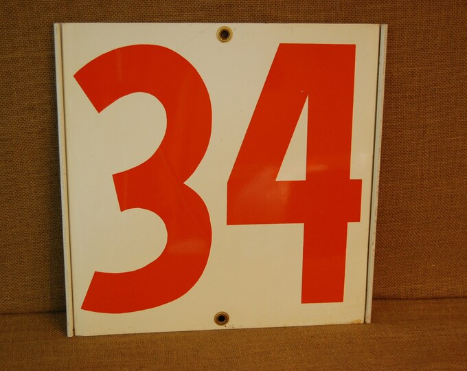 Vintage Gas Station Sign, Painted Metal, Double Sided, Numbers 34 and ...