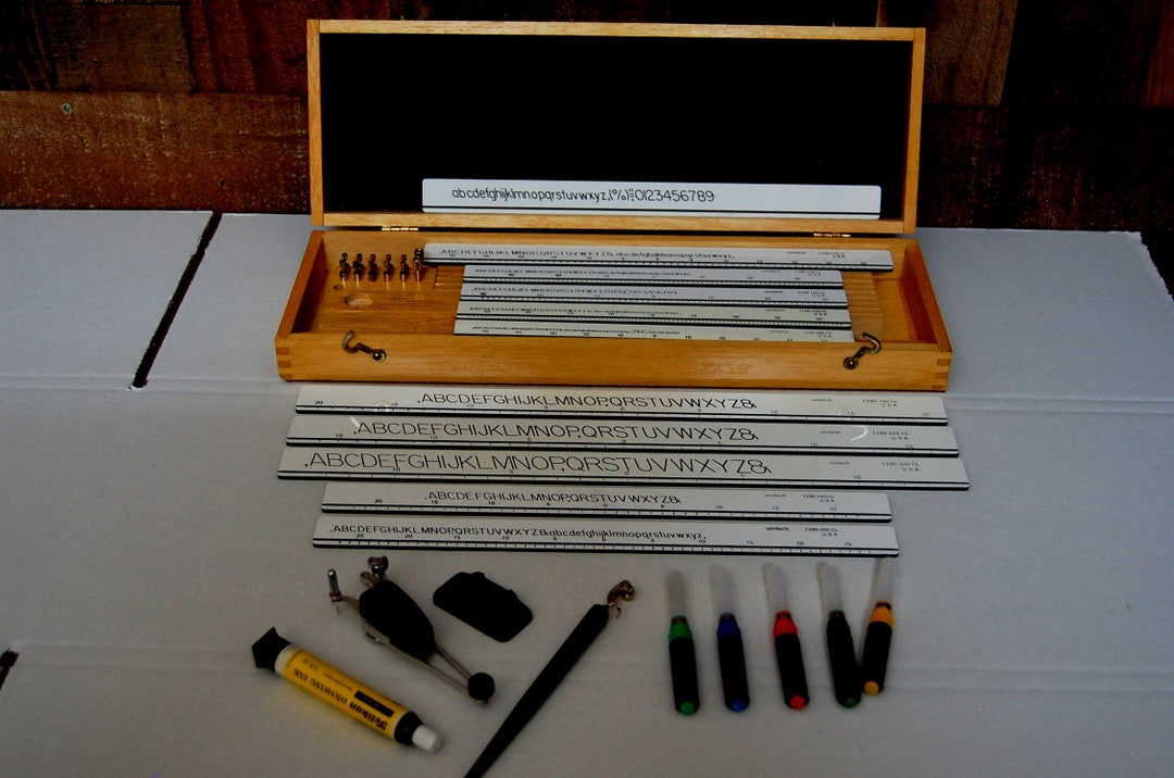 Vintage Drafting Lettering Set Unitech Drafting Kit, Drafting Lettering ...