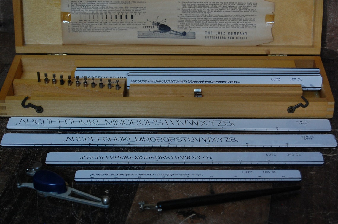Vintage Lutz Drafting Lettering Set Drafting Tools Complete - Etsy