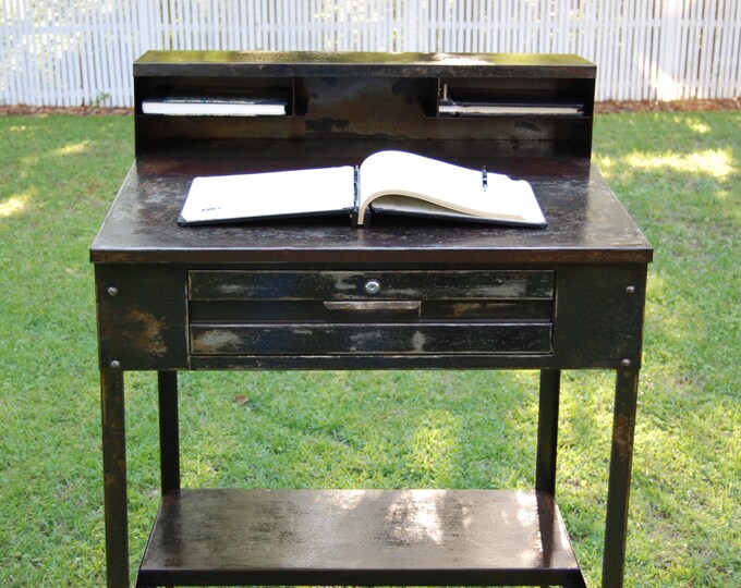 Vintage Industrial Metal Shop Desk, Restaurant Hostess Desk, Office ...