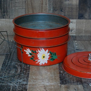 Vintage Food Container, 1940's Metal Food Container, 3 Section Metal ...