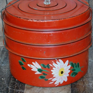 Vintage Food Container, 1940's Metal Food Container, 3 Section Metal ...