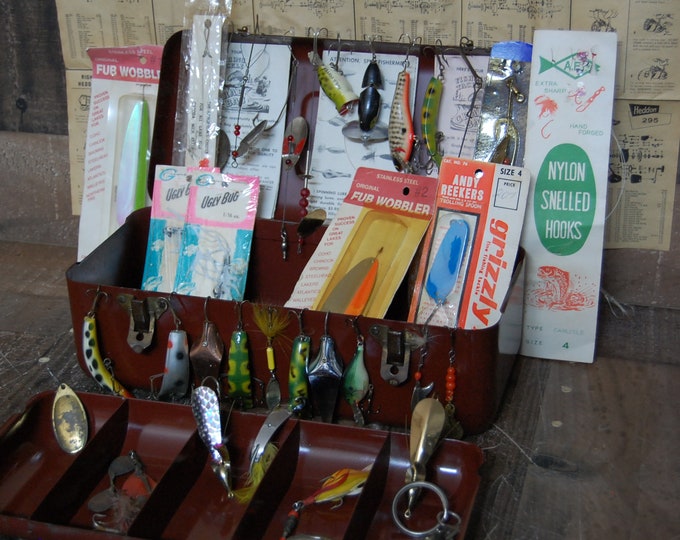 Vintage Fishing Metal Tackle Box With Lures, Vintage 1956 Tackle Box ...