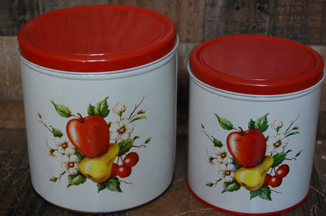 Vintage Kitchen Canisters, Two Storage Tins, Vintage Metal Tin, Vintage ...