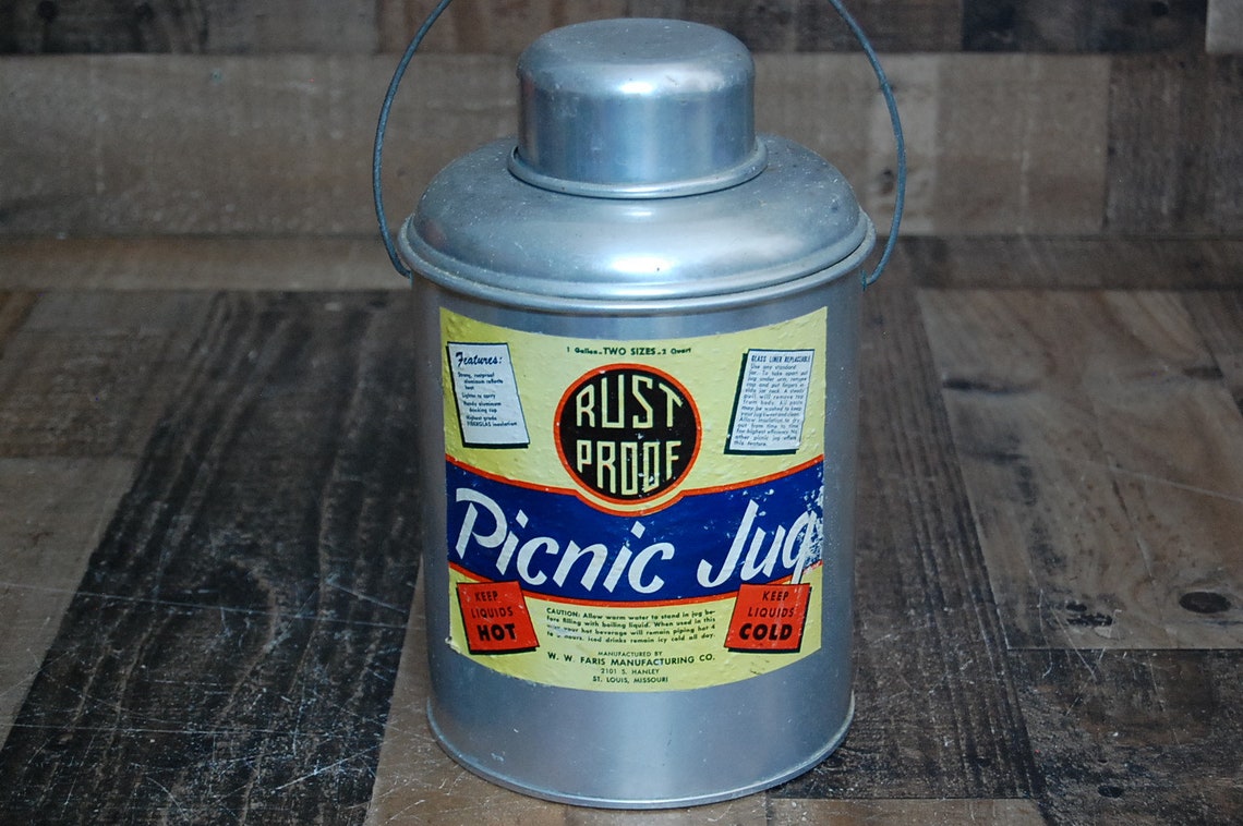 Vintage Picnic Jug vintage Faris rust proof thermos aluminum | Etsy
