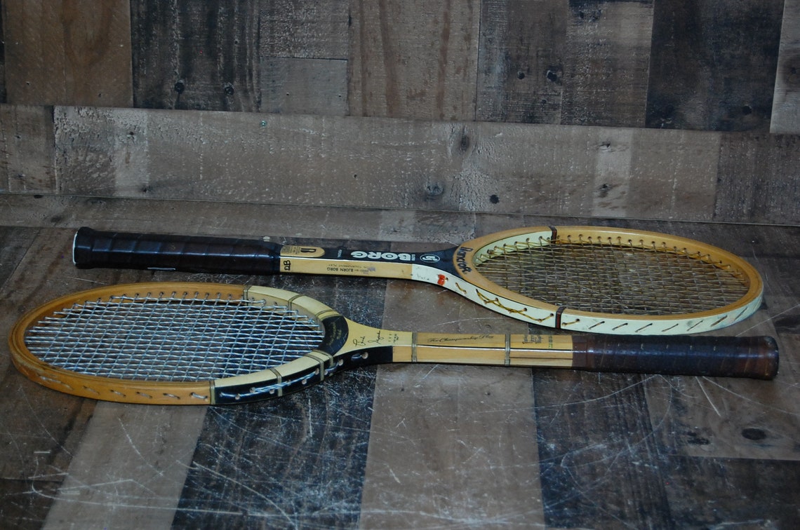 Vintage Pair Wood Tennis Rackets, Wood Rackets, Leather Hand Grips ...