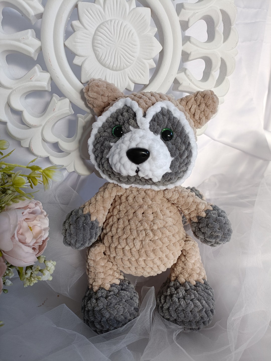 Crochet Plush Raccoon Toy, Little Cute Raccoon Amigurumi, Handmade Gift ...