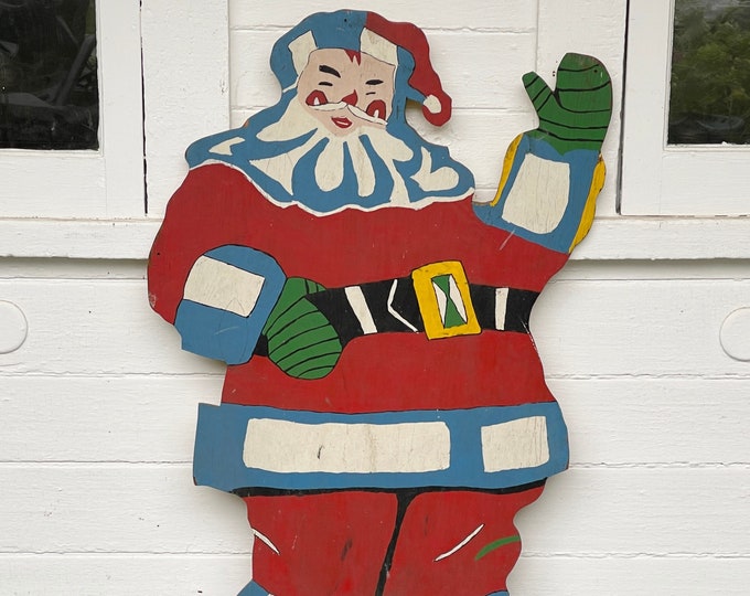Santa 1950s Wood Cutout ~ Hand Painted Santa Claus ~ Plywood Cutout ...