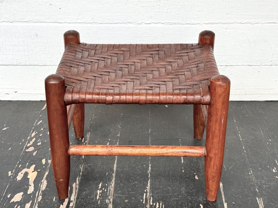 Antique Foot Stool ~ 1800s Wood Footstool With Woven Seat ~ Hand Woven ...