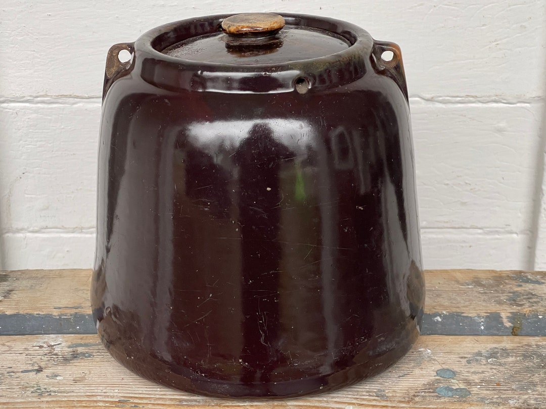 Crock With Lid ~ Vintage Crock in Albany Slip Glaze ~ Stoneware Crock ...