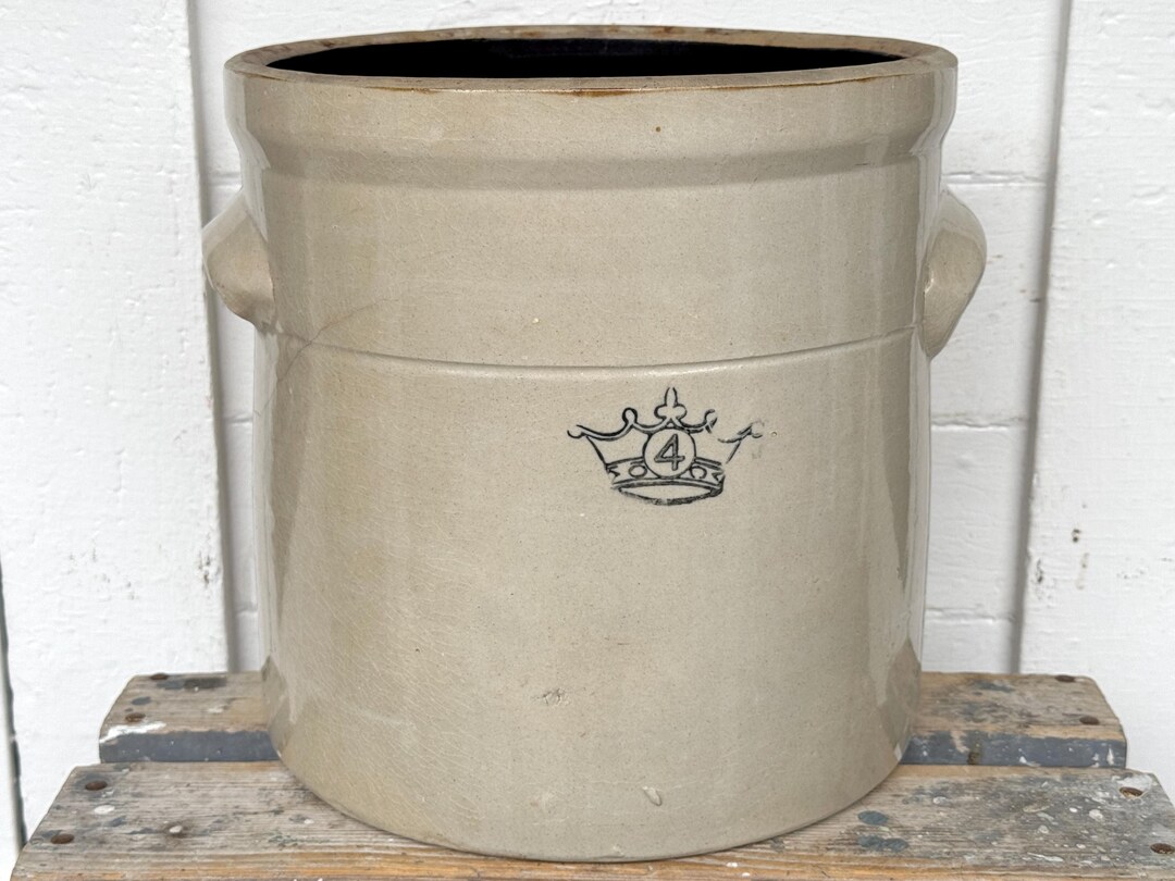 Vintage Crock ~ 4 Gallon Blue Crown Crock With Ear Handles ~ Unusual ...