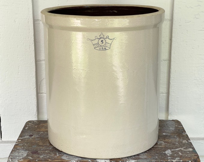 Vintage Crock ~ 5 Gallon Blue Crown Crock ~ Ransbottom Brothers Crock ...