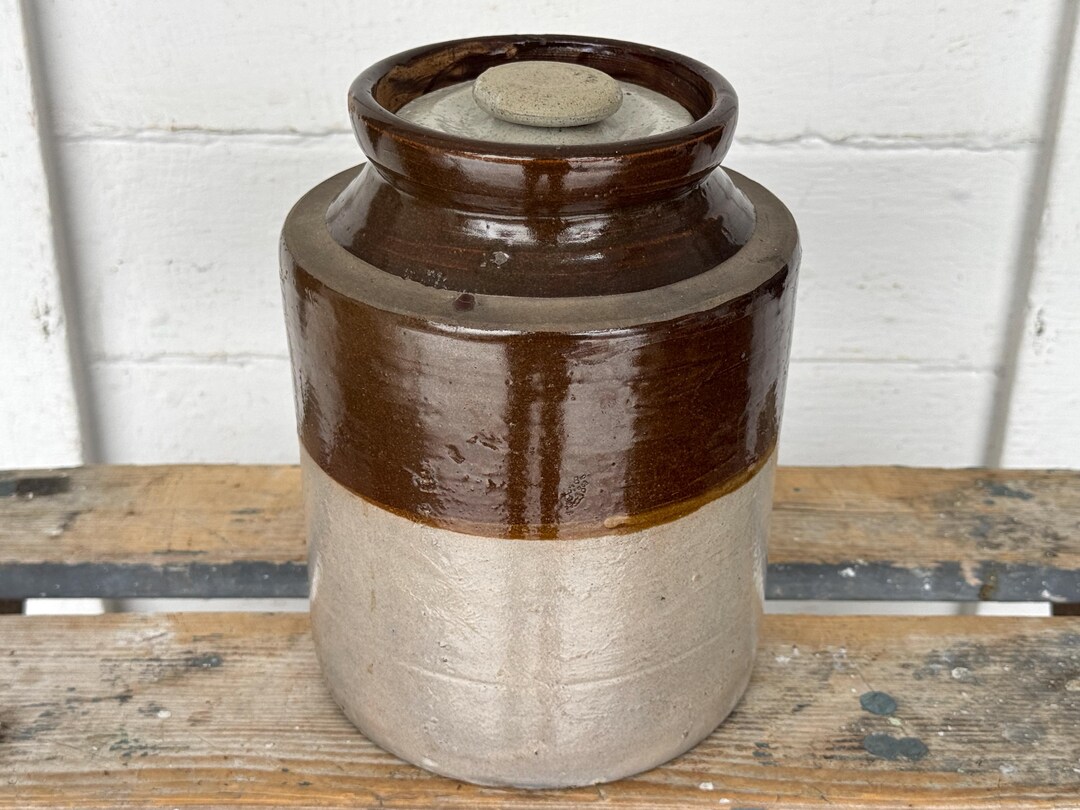 Antique Crock With Lid Unusual Shape Rare Find With Lid Pickling Crocks ...